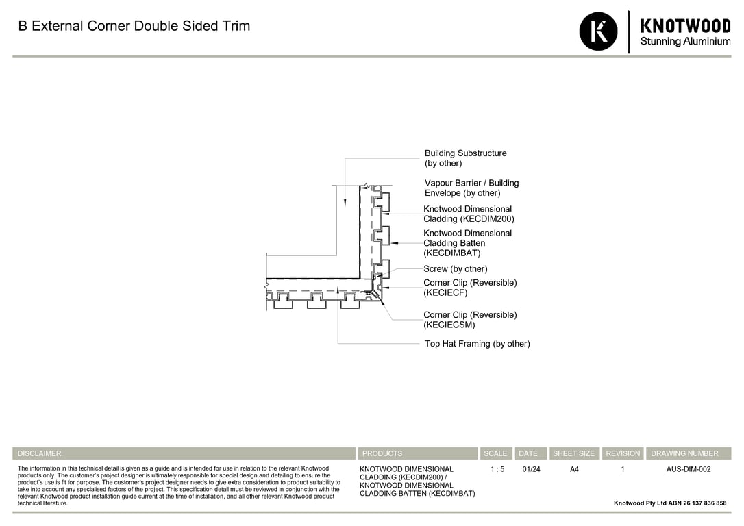 AUS-DIM-002 - B External Corner Double Sided Trim - BIMcontent.com